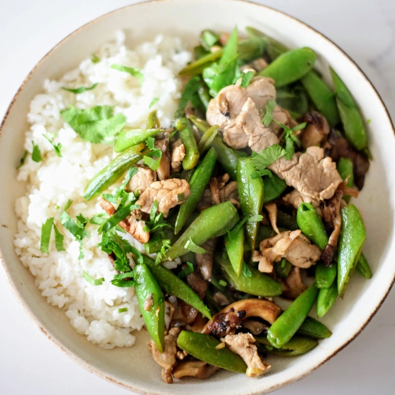 Rice Bowls with Stir Fried Snap Peas, O | Jackie Shao | Foody